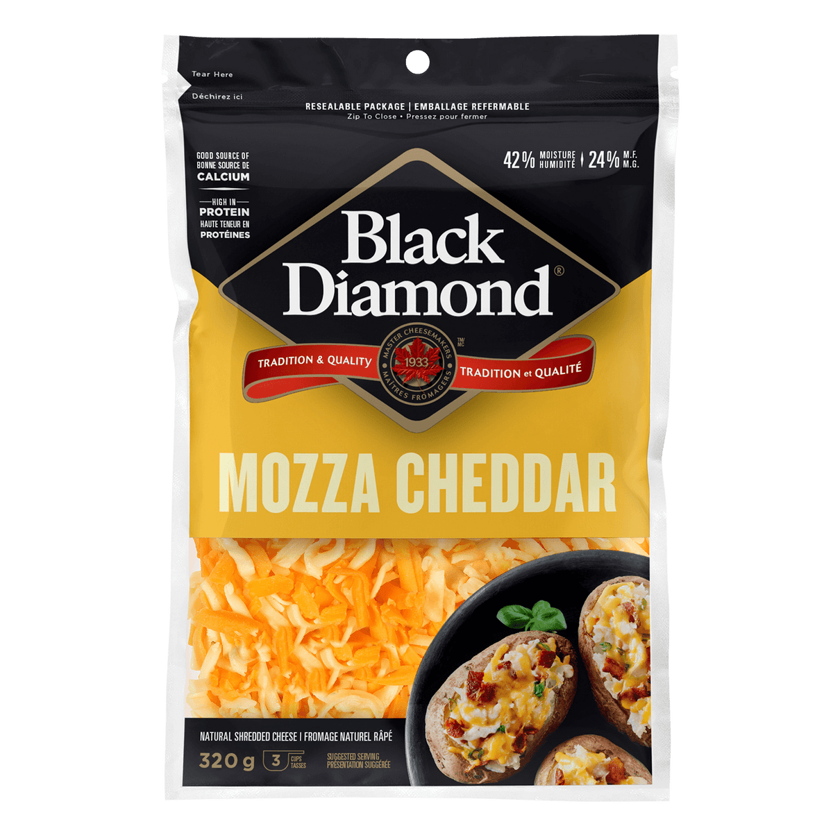 Black Diamond Shredded Cheese, Mozza Cheddar 320g – Mike Dean Local Grocer